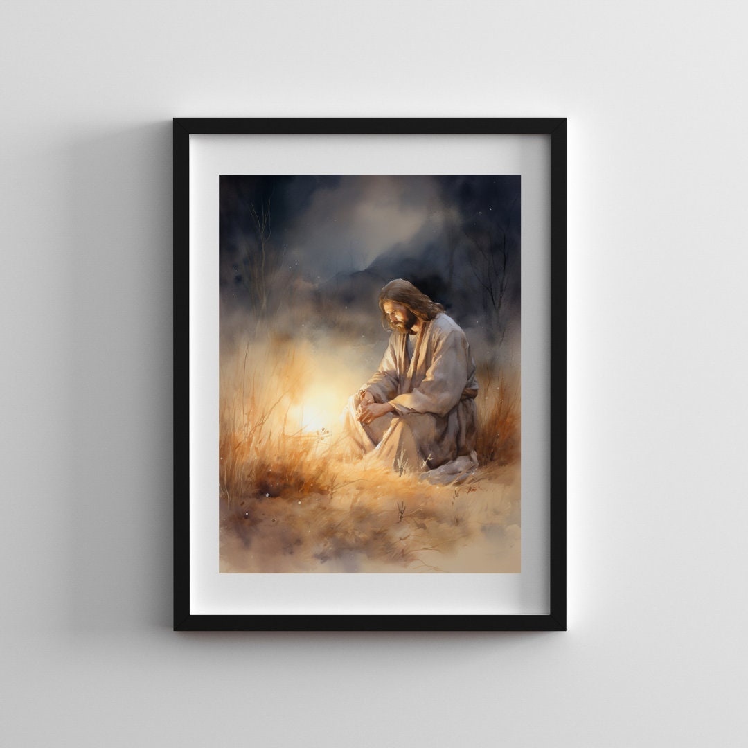 Jesus Devotion, Jesus Praying Wall Art, Bible Art, Scripture Painting ...