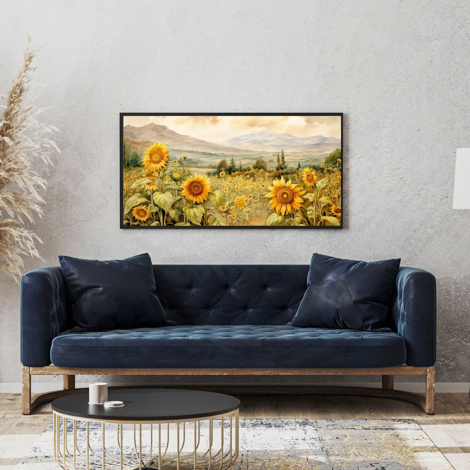 Sunflower Field Print Watercolor Landscape Painting - Etsy