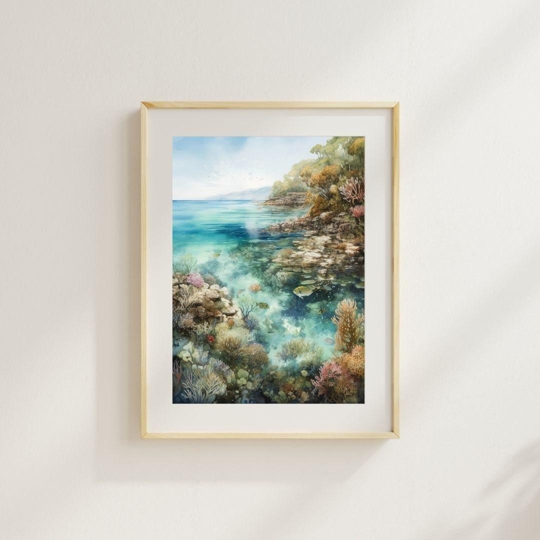Great Barrier Reef Painting, Wall Art, Wall Art Digital Print, Travel ...