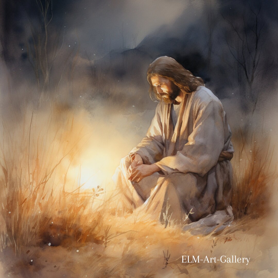 Jesus Devotion, Jesus Praying Wall Art, Bible Art, Scripture Painting ...