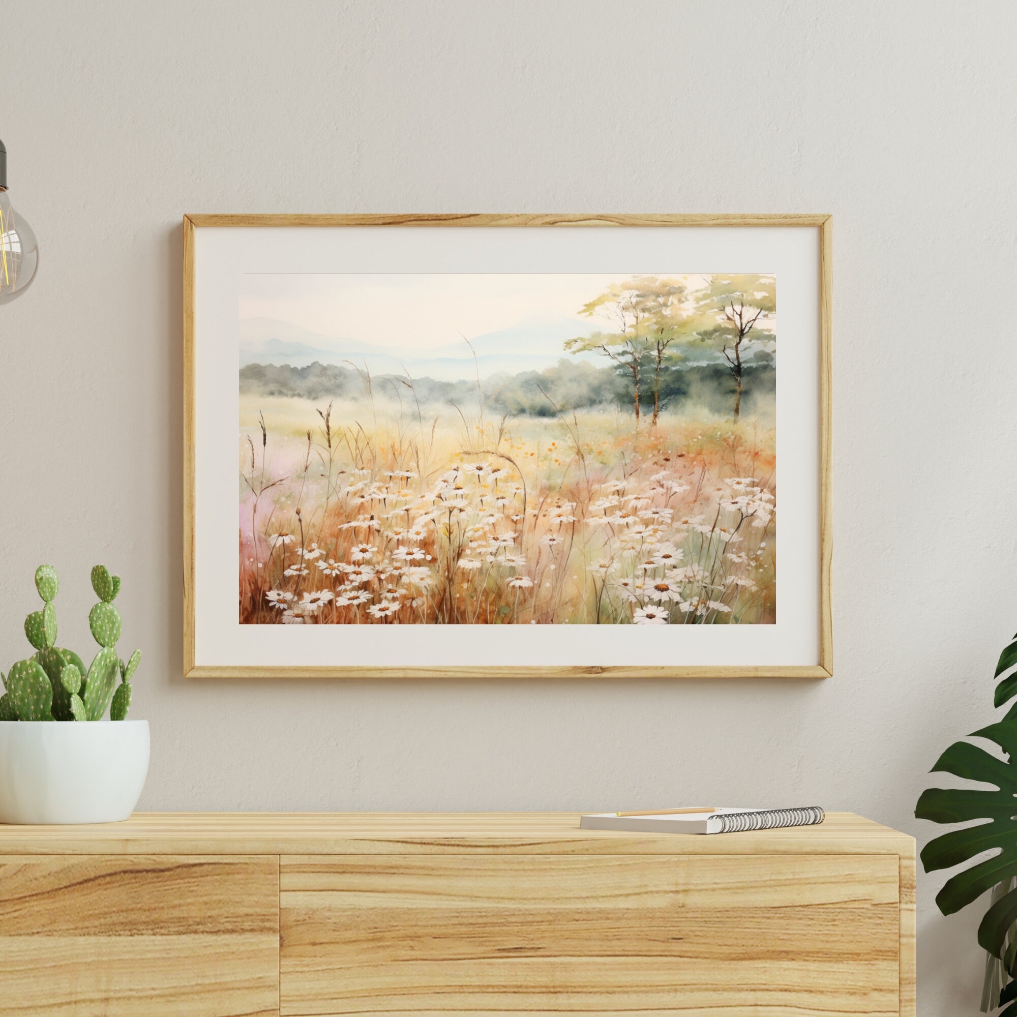Wildflower Field Print Watercolor Landscape Painting - Etsy
