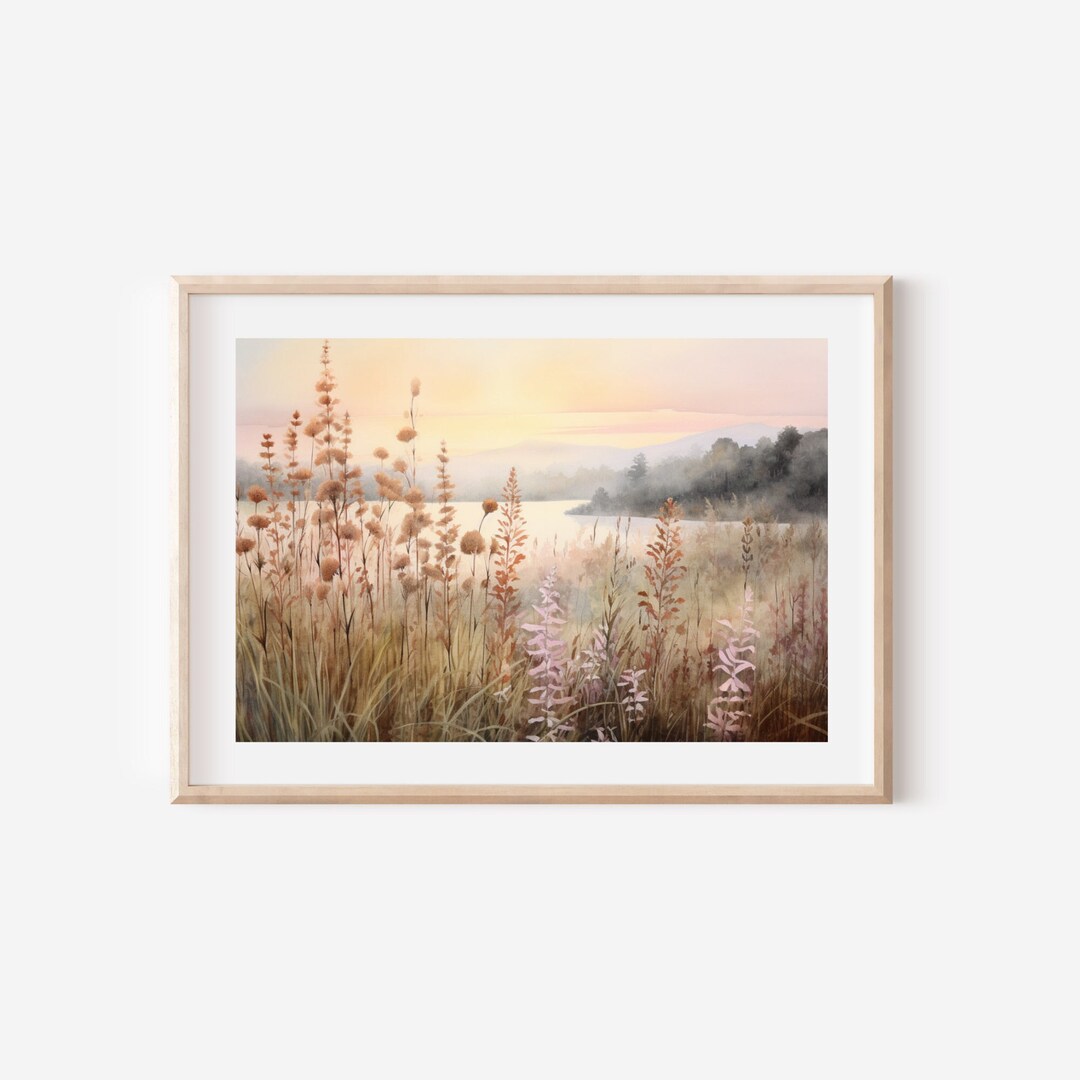Wildflower Field Print, Watercolor Landscape Painting, Farmhouse Décor ...