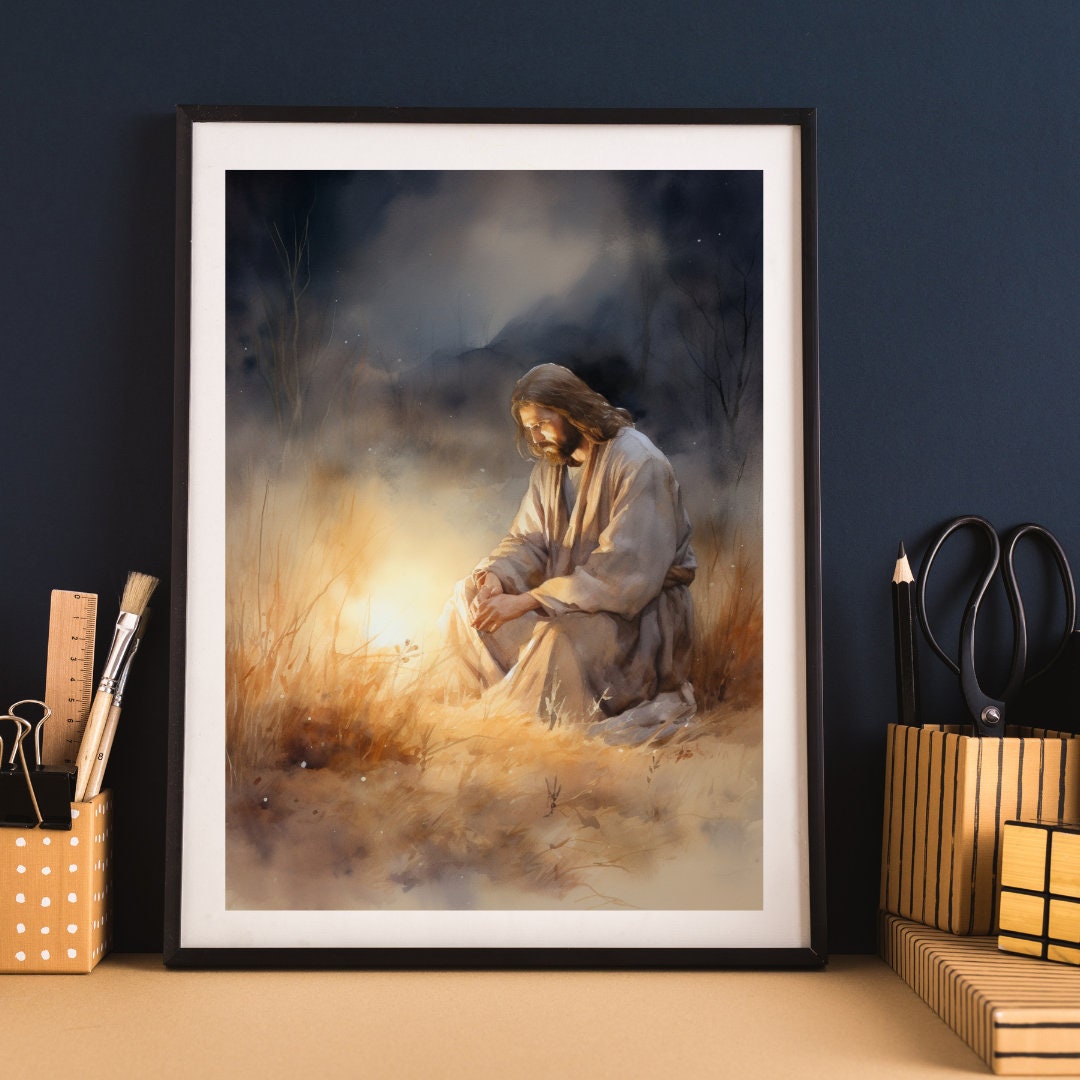 Jesus Devotion, Jesus Praying Wall Art, Bible Art, Scripture Painting ...