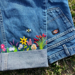Floral Jeans Hand Embroidered With Bumble Bees - Etsy