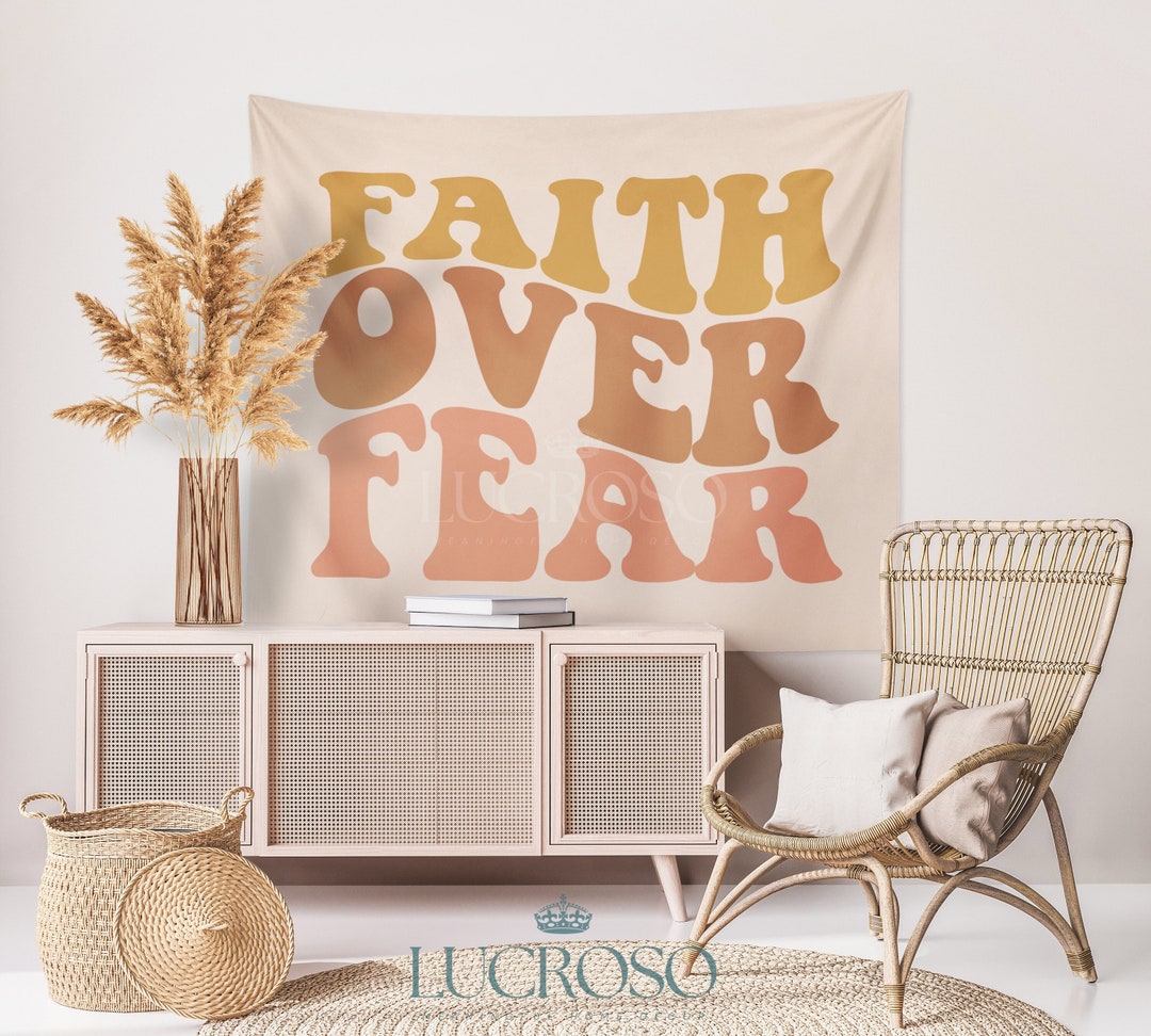 Christian Dorm Decor Nursery Decor Christian Tapestry Faith Over Fear ...