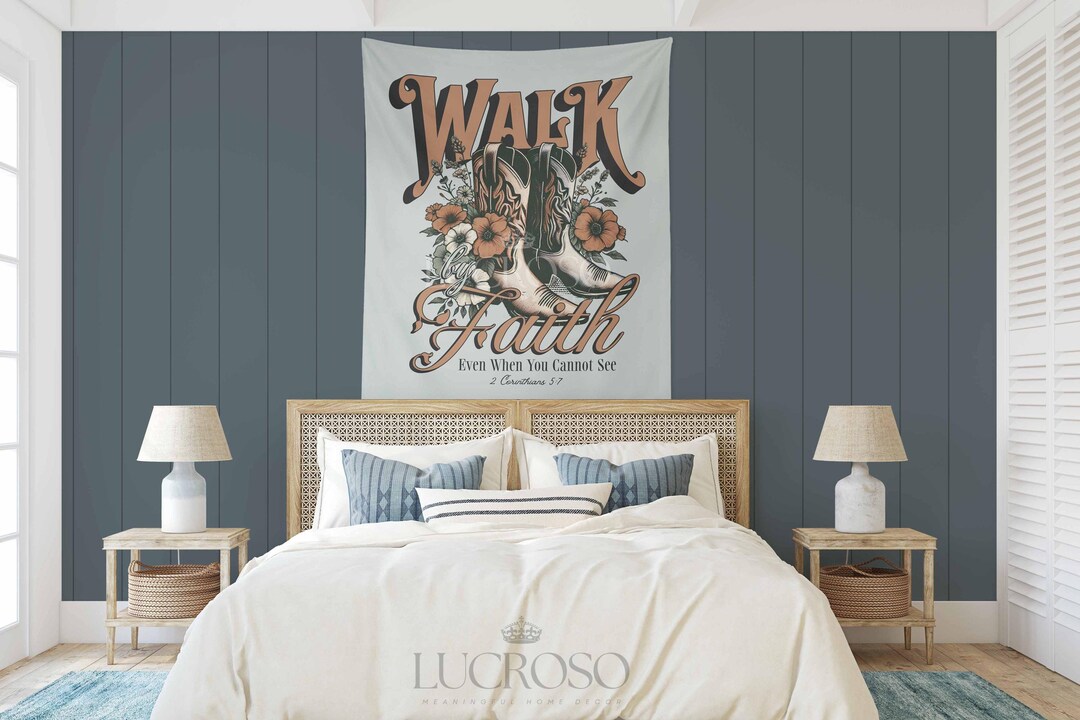 Walk by Faith Christian Dorm Decor College Tapestry Wall Hanging Boho ...