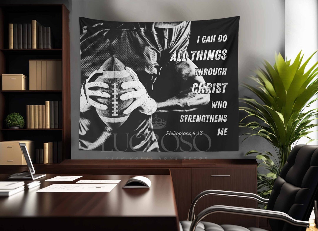 College Dorm Decor Football Wall Hanging Christian Tapestry Football ...