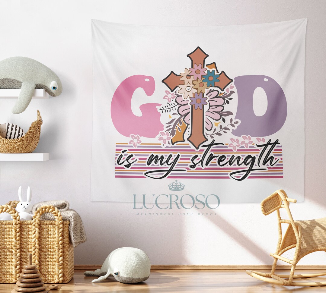 Christian Tapestry Wall Hanging God is My Strength Girls Bedroom Decor ...