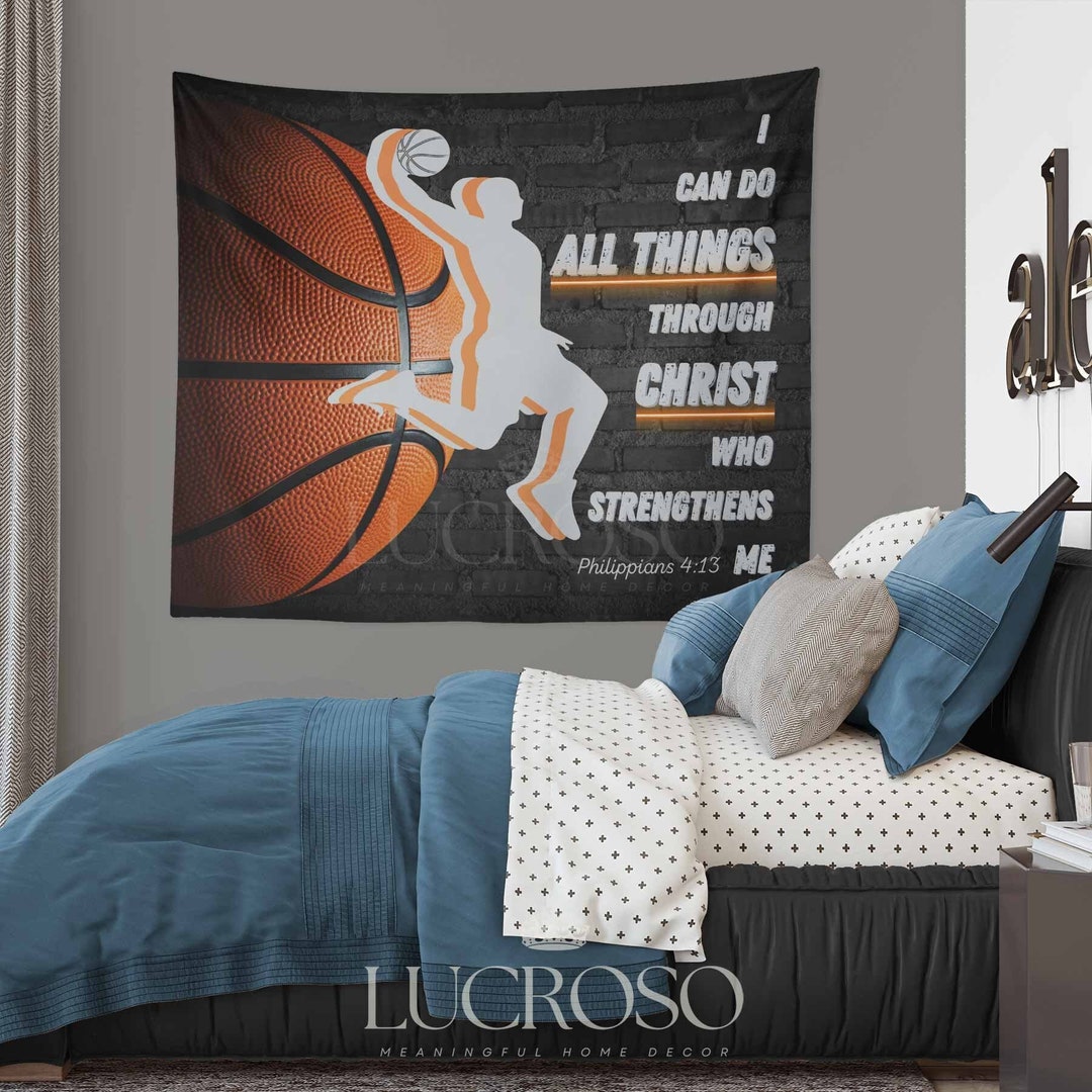 Basketball Christian Wall Hanging Tapestry I Can Do All Things Through ...
