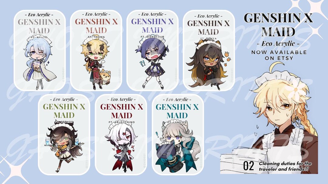 2" Genshin Impact Fan Maid Acrylic Charm Ayato Thoma Wanderer Dehya ...