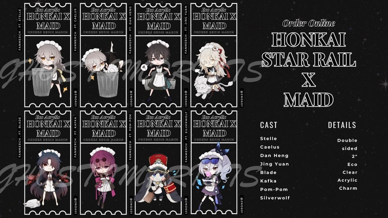 2" Honkai Star Rail Fan Maid Charm Stelle Caelus Dan Heng Jing Yuan ...