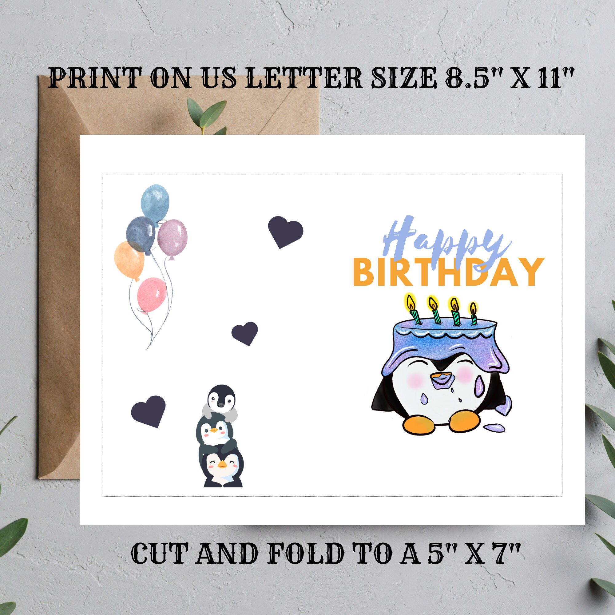 Printable Penguin Birthday Card - Etsy