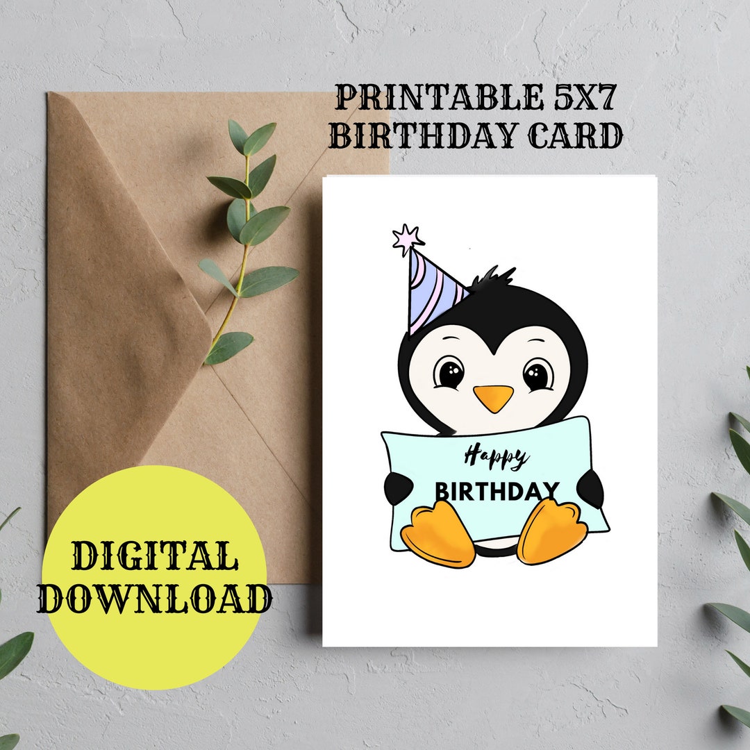 Printable Penguin Birthday Card - Etsy