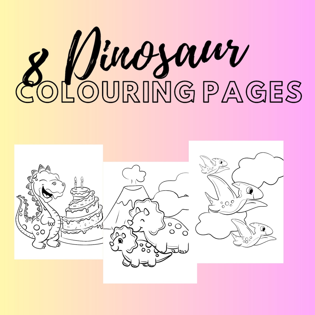 8 Printable Dino Colouring Sheets for Kids and Adults. - Etsy