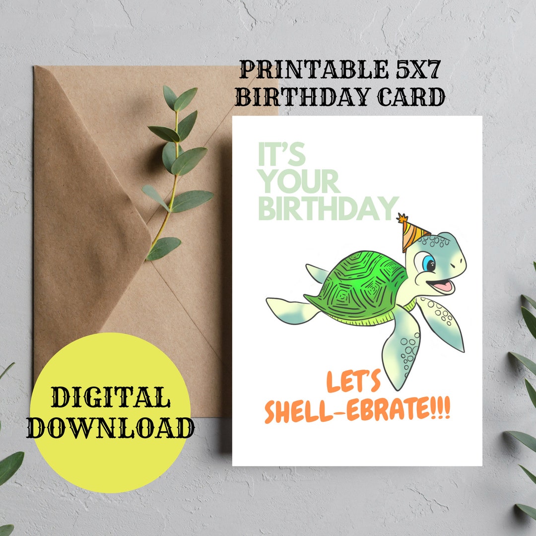 Printable Turtle Birthday Card - Etsy