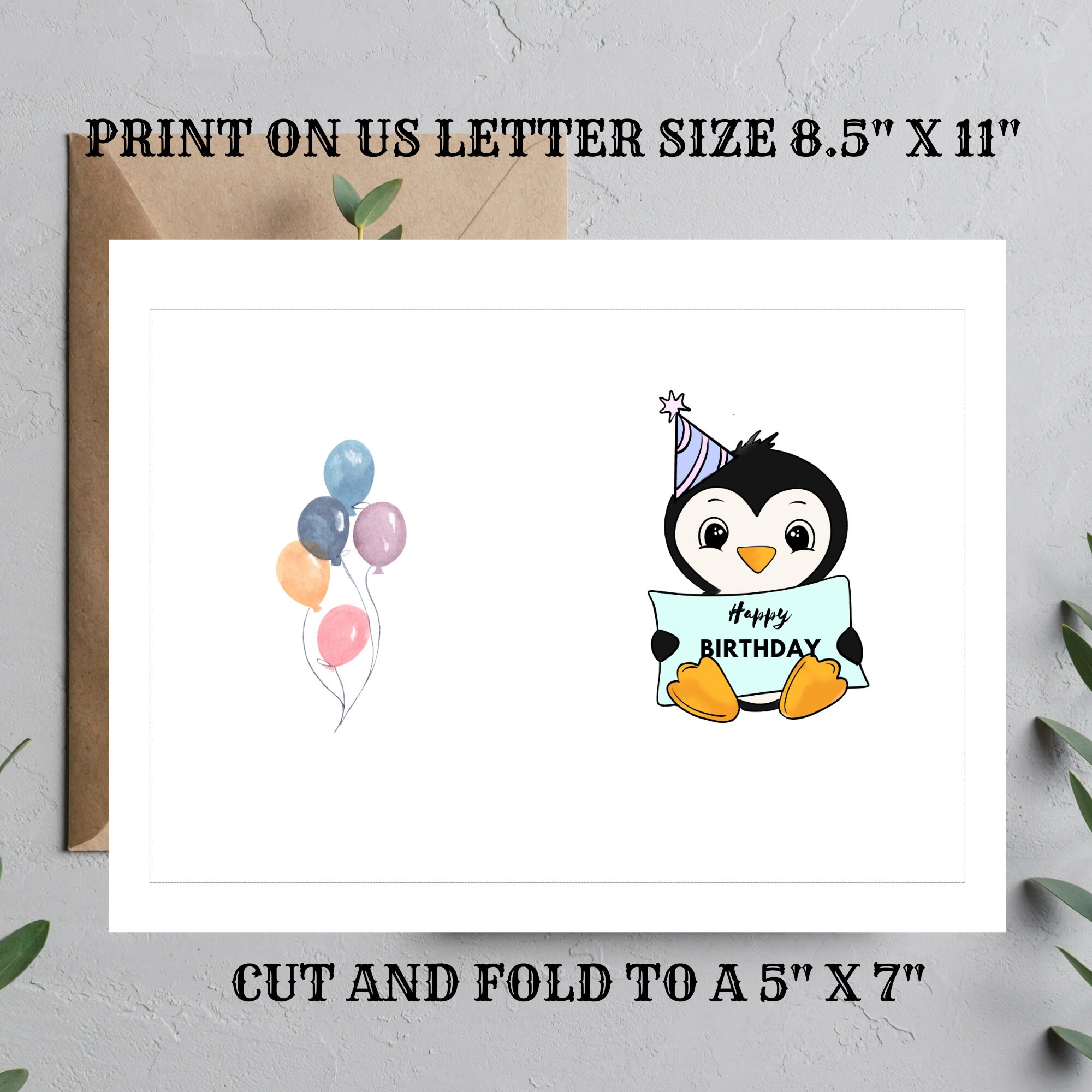 Printable Penguin Birthday Card - Etsy