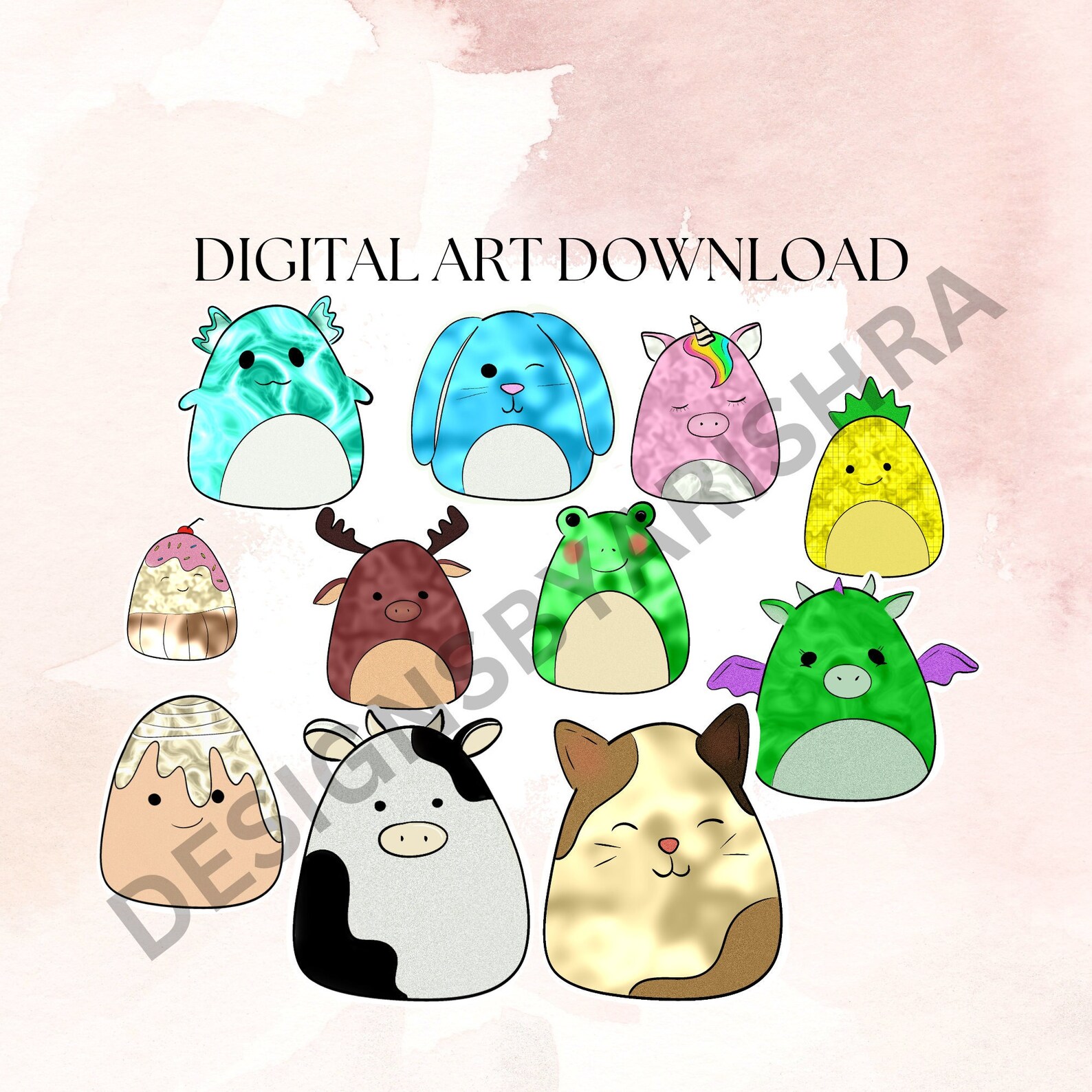 11 Printable Squishmallow Themed Stickers Digital PNG Clipart - Etsy