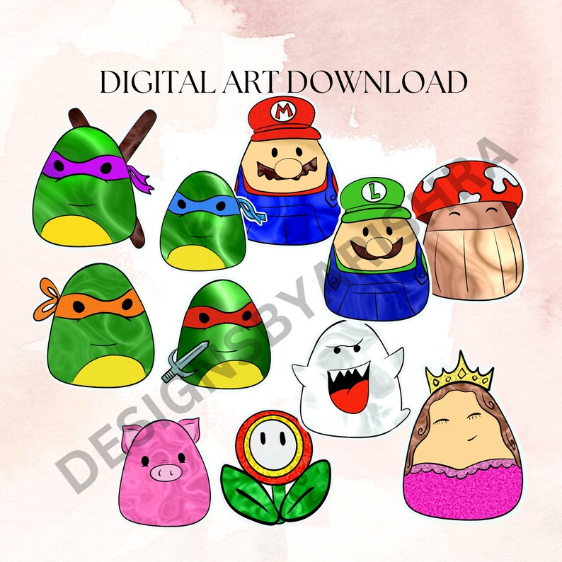 11 Printable Squishmallow Ninja Turtle Mario Themed Stickers, Digital ...