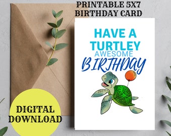 PRINTABLE Sea Turtle Birthday Card, Ocean Animal Happy Birthday Card ...
