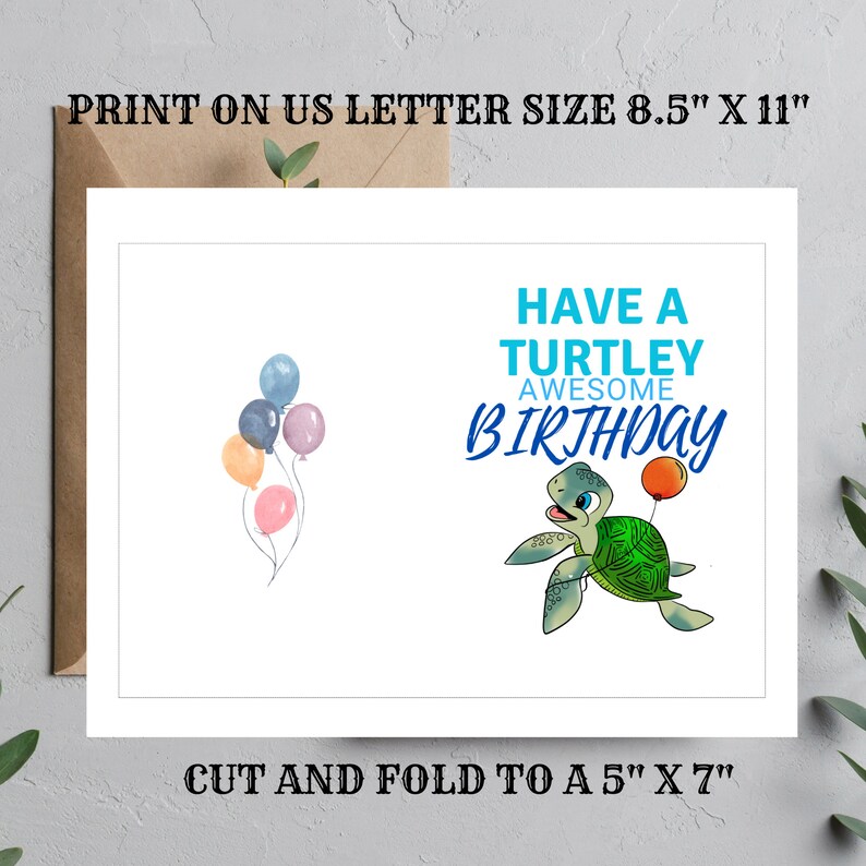 Printable Turtle Birthday Card - Etsy