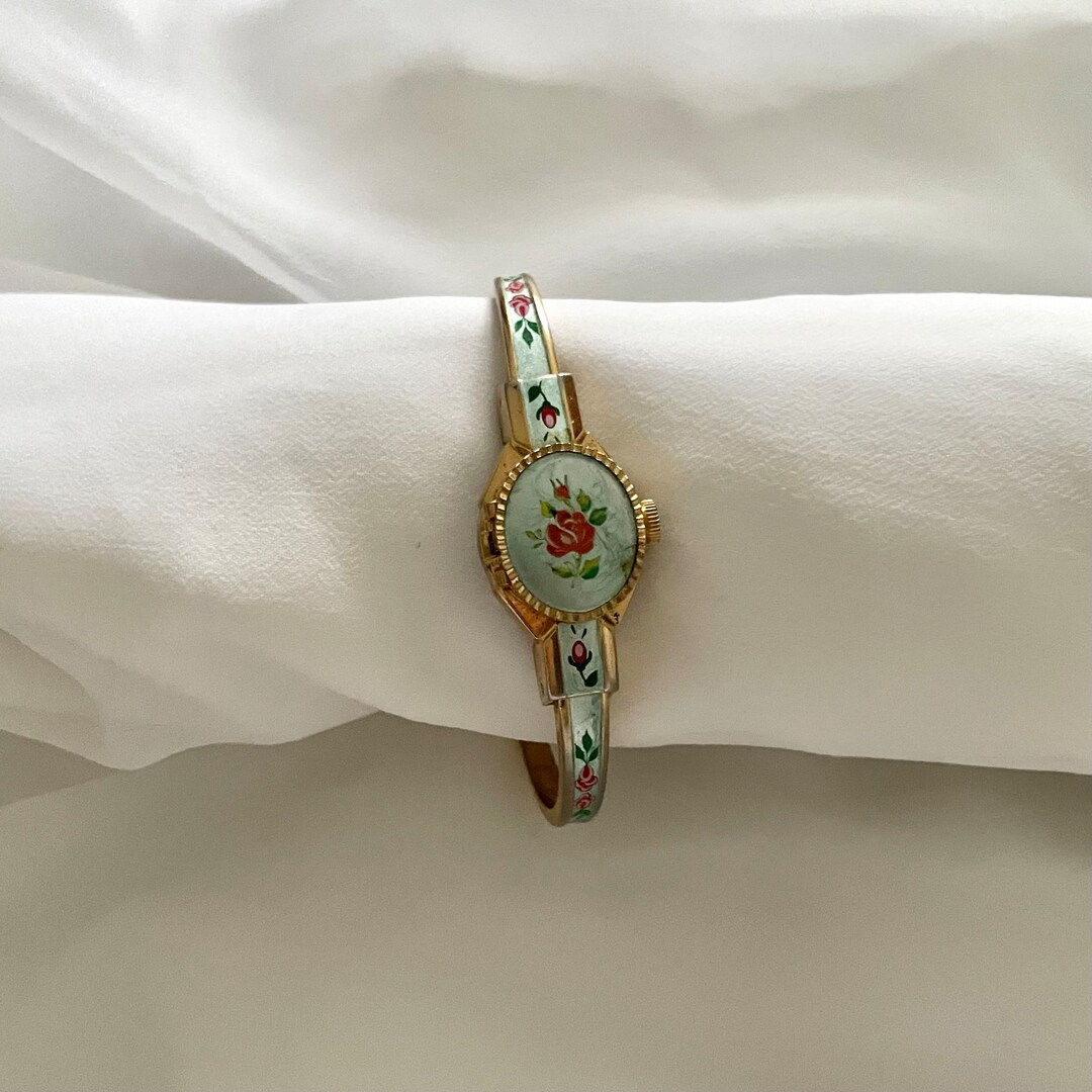 Vintage Rare Curtis Blue/green Flower Peek-a-boo Gold Watch - Etsy