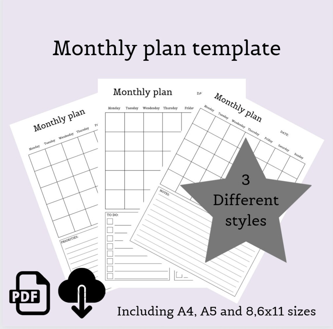 Printable Monthly Plan Template - Etsy