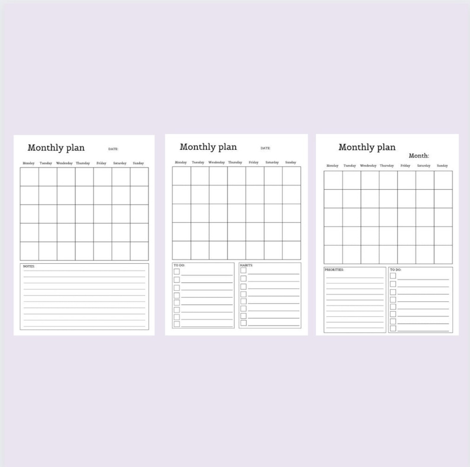 Printable Monthly Plan Template - Etsy