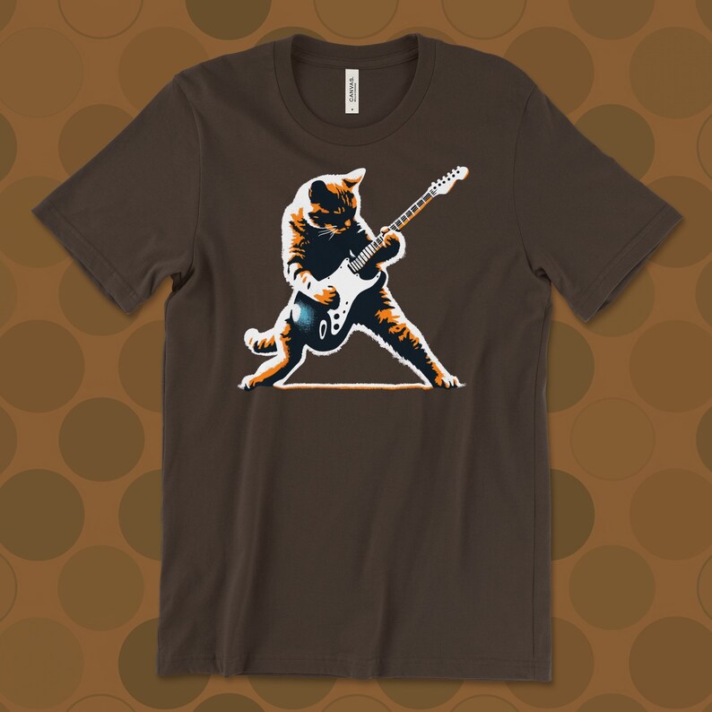 Rocking Electric Guitar Cat Tshirt, Funny Musician Cat Animal Tee, Band ...