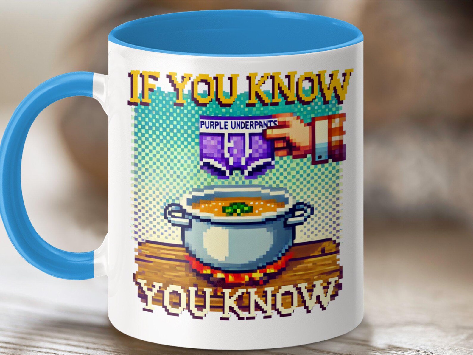 Funny Pixel Art Mug, Purple Underpants Coffee Mug, If You Know You Know ...
