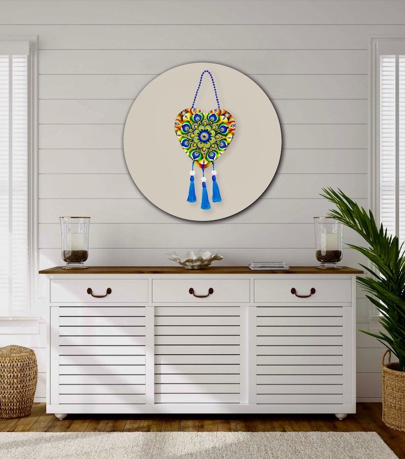 Handpainted Heart Mandala With Blooming Flowers, Spring Boho Wall Decor ...