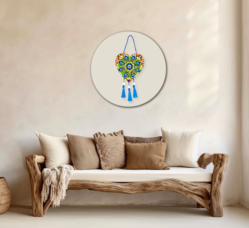 Handpainted Heart Mandala With Blooming Flowers, Spring Boho Wall Decor ...
