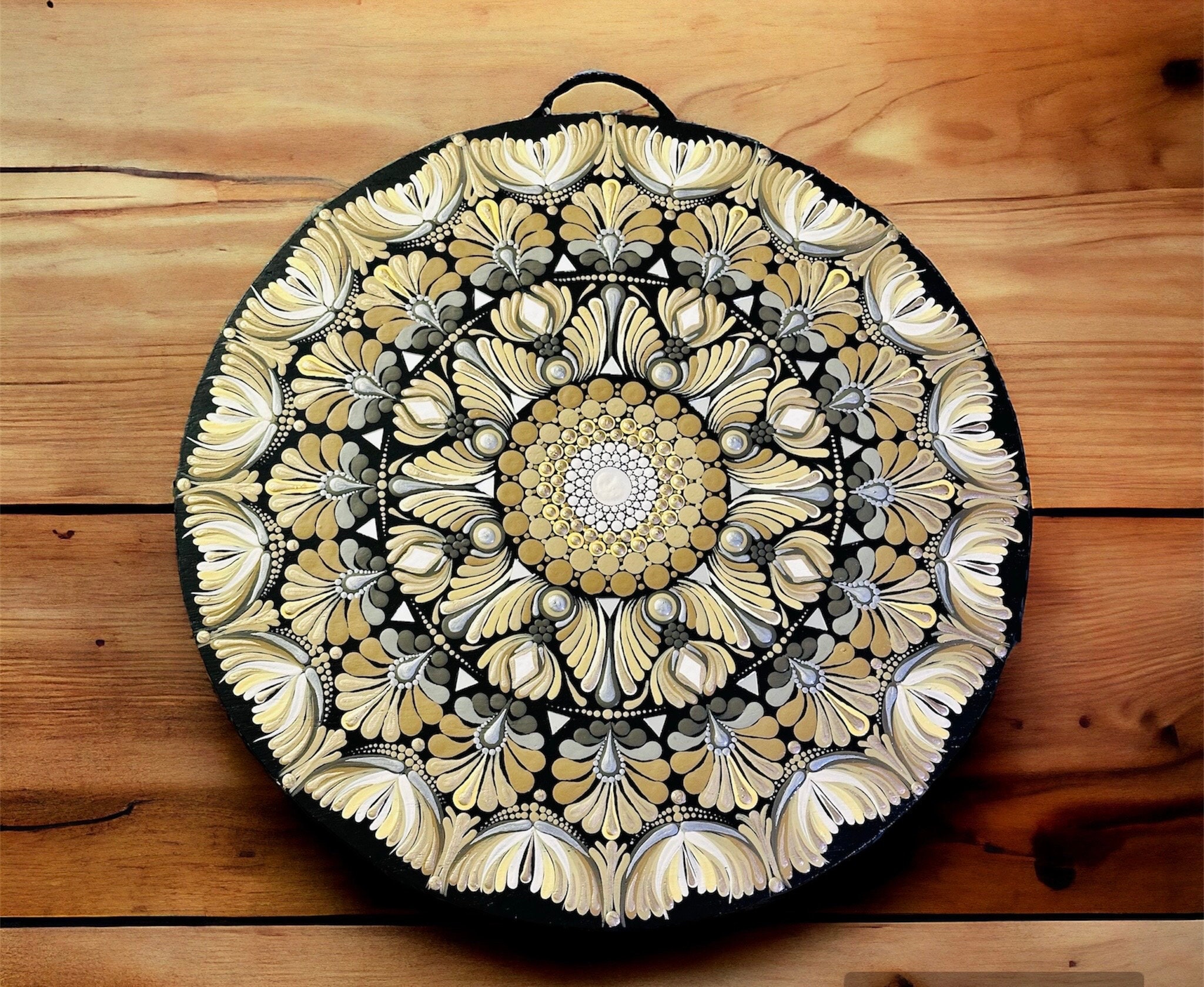 Boho Wall Art Dot Mandala Hand Painted Large Wooden Decor Acrylic ...