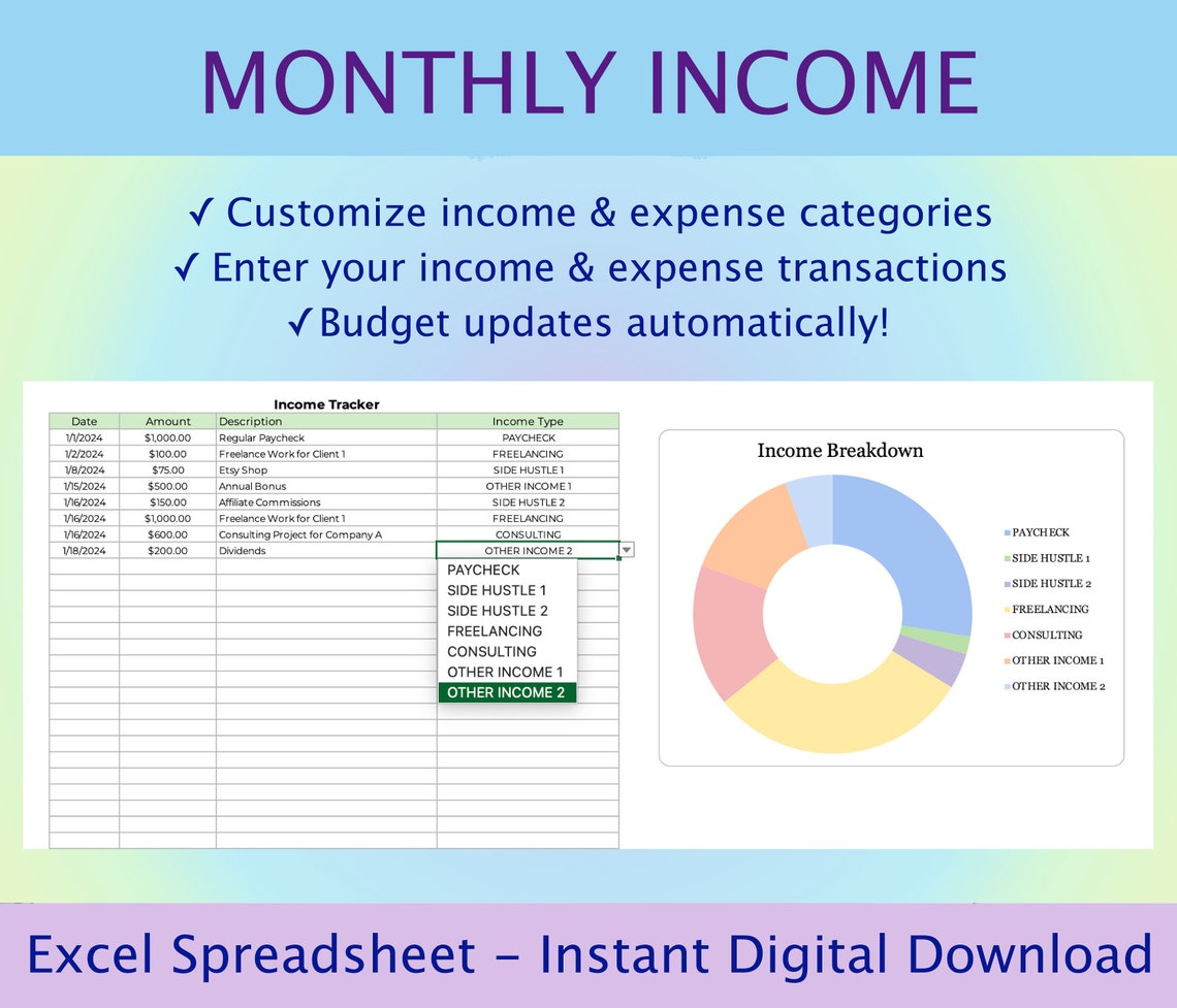 Monthly Budget Excel Spreadsheet Template | Simple Budget Planner ...