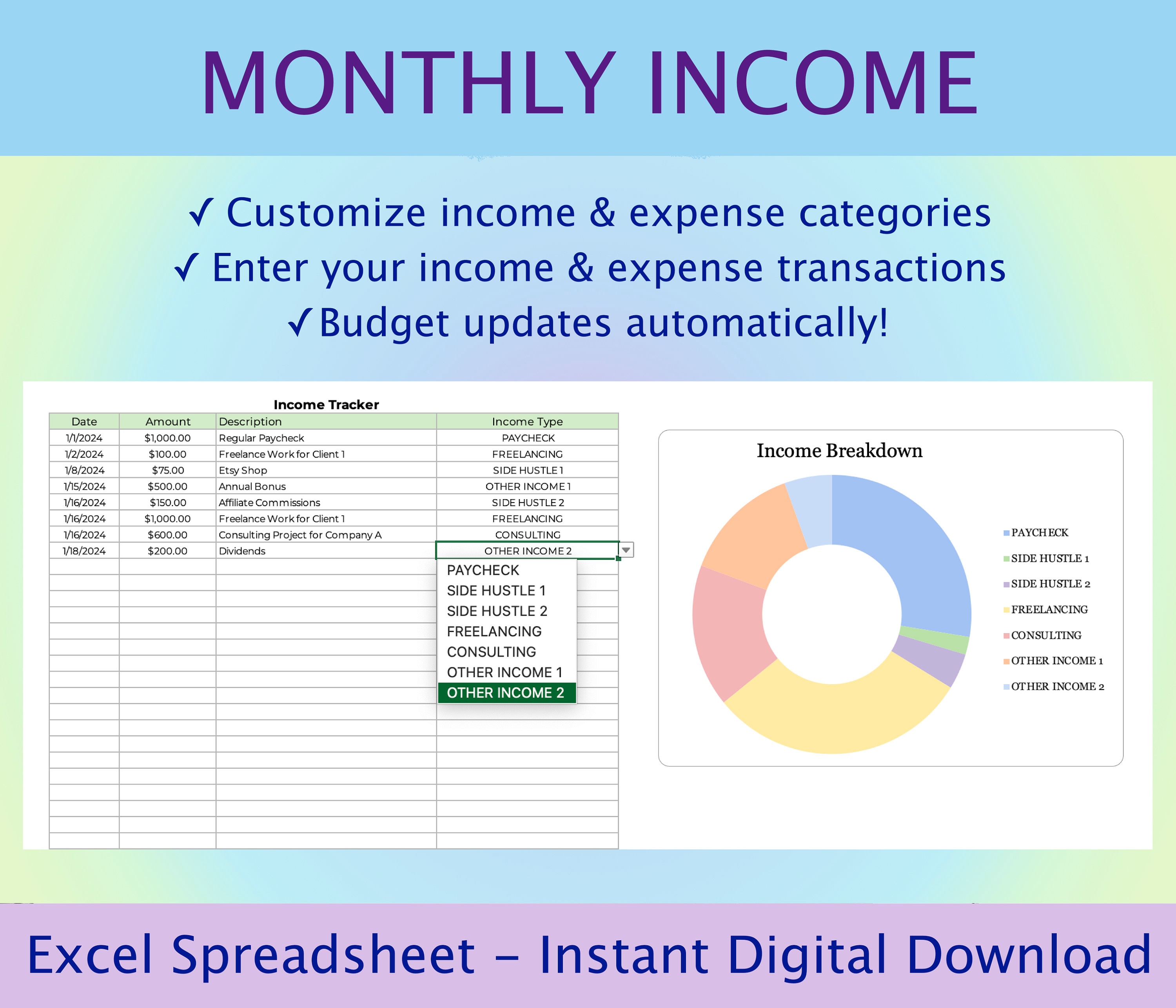 Monthly Budget Excel Spreadsheet Template | Simple Budget Planner ...