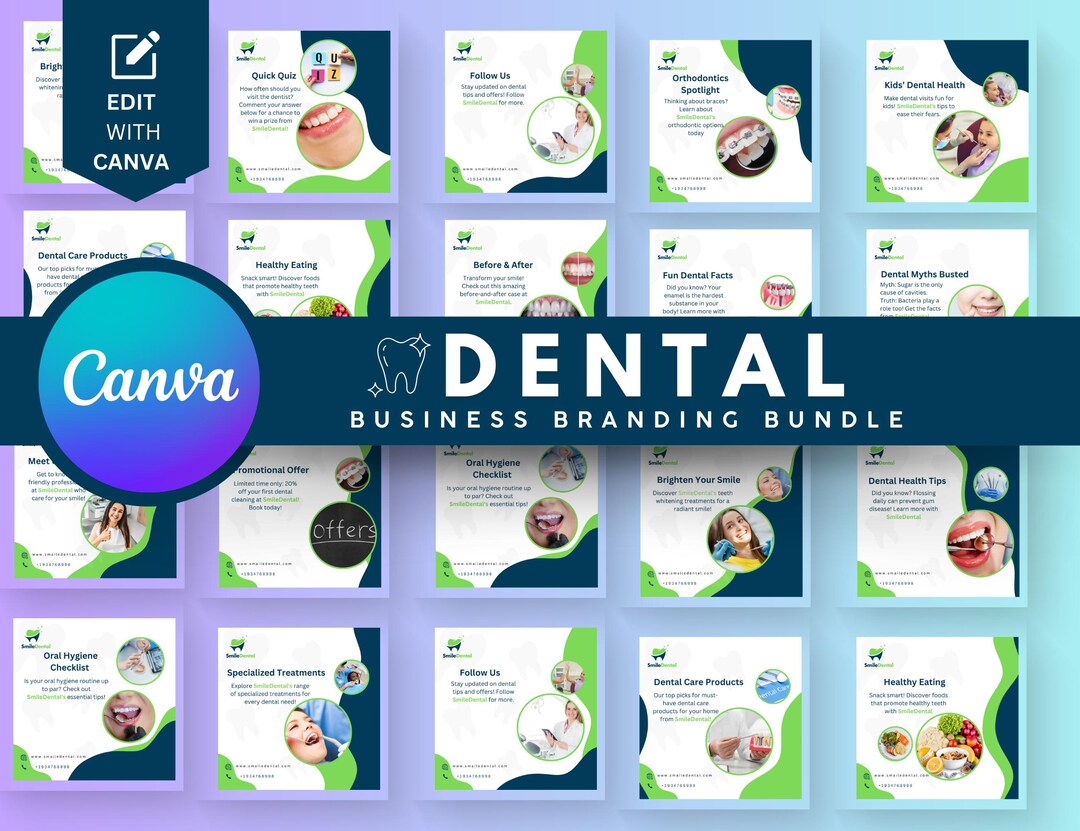 Branding Kit, Editable Dental Templates for Small Business Bundle ...