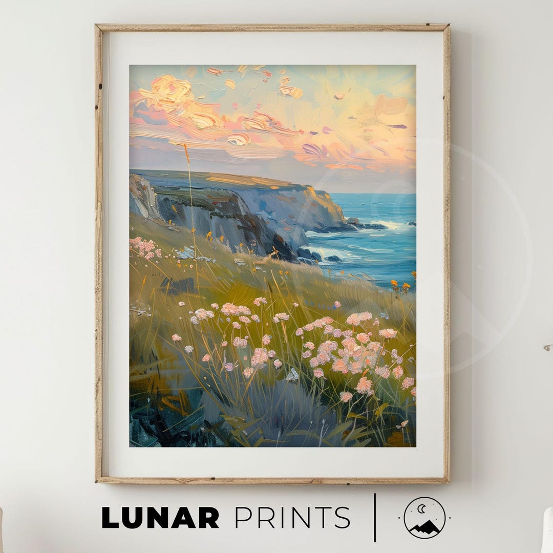 Spring Meadow Art Print | Sunset Landscape Wall Art | Seaside Decor ...