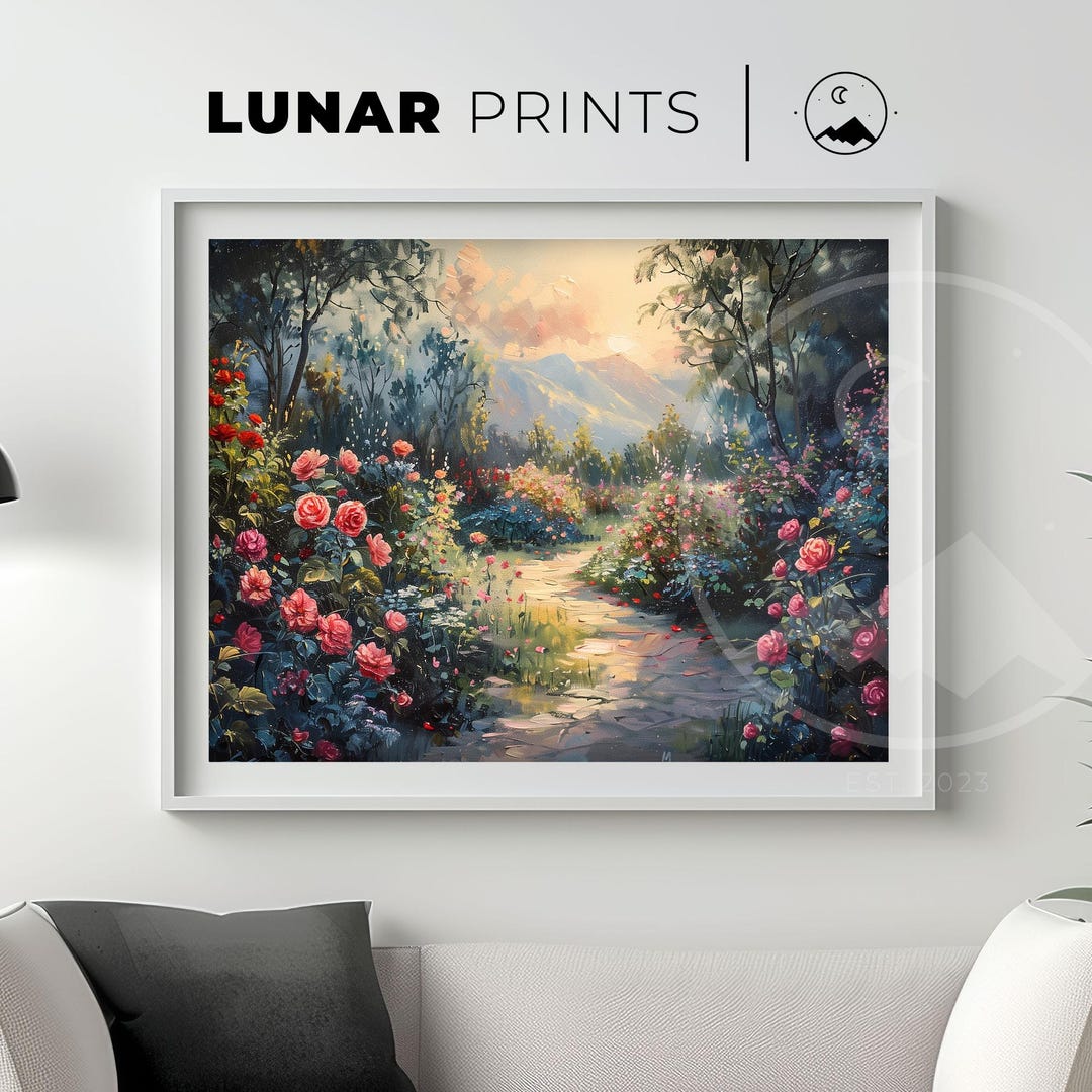 Spring Garden Wall Art | Floral Garden Print | Romantic Sunset Decor ...