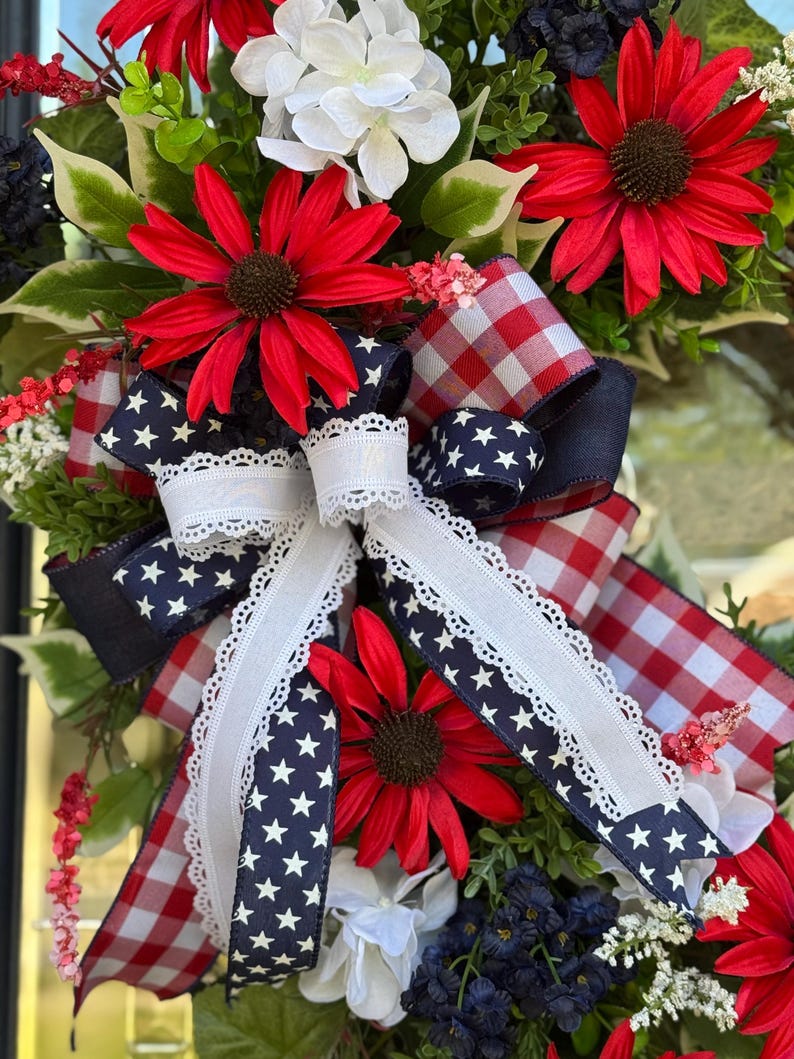Patriotic Wreath, Summer Wreath, Red Black-eyed Susans, White ...