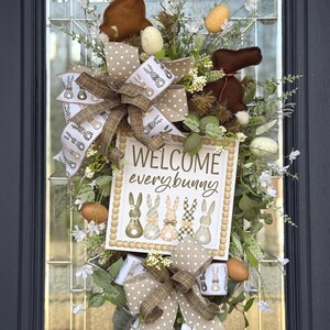 Easter, Spring Neutral Bunny Swag, Front Door, Bunny Ribbon White ...