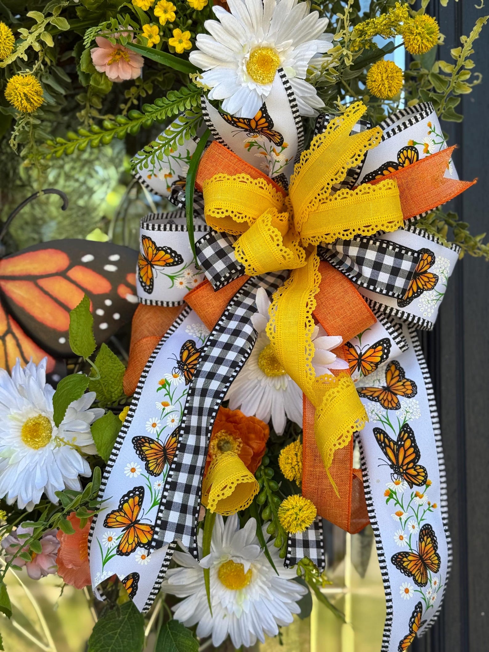 Summer, Spring Monarch Butterfly Wreath Front Door, White Gerbera ...