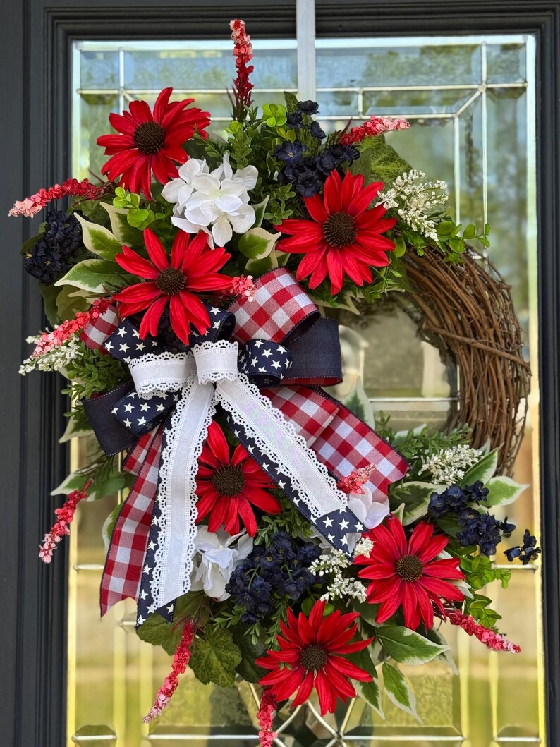 Patriotic Wreath, Summer Wreath, Red Black-eyed Susans, White ...