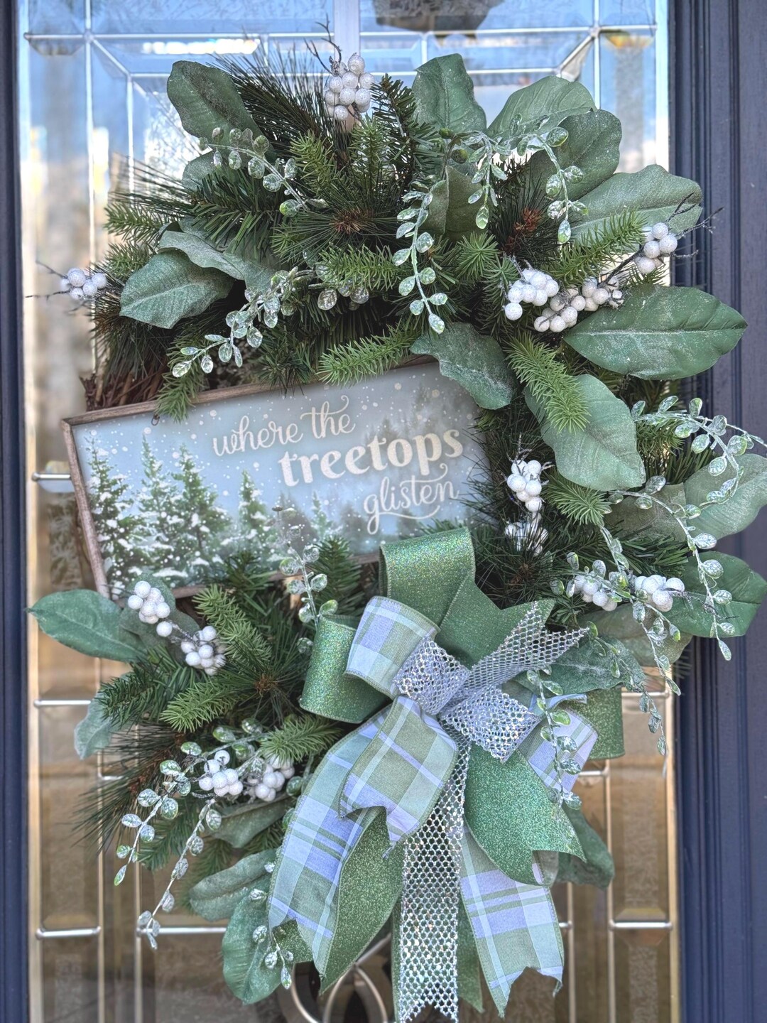 Christmas Laurel Leaf Wreath: Sage Green, Where Tree Tops Glisten ...