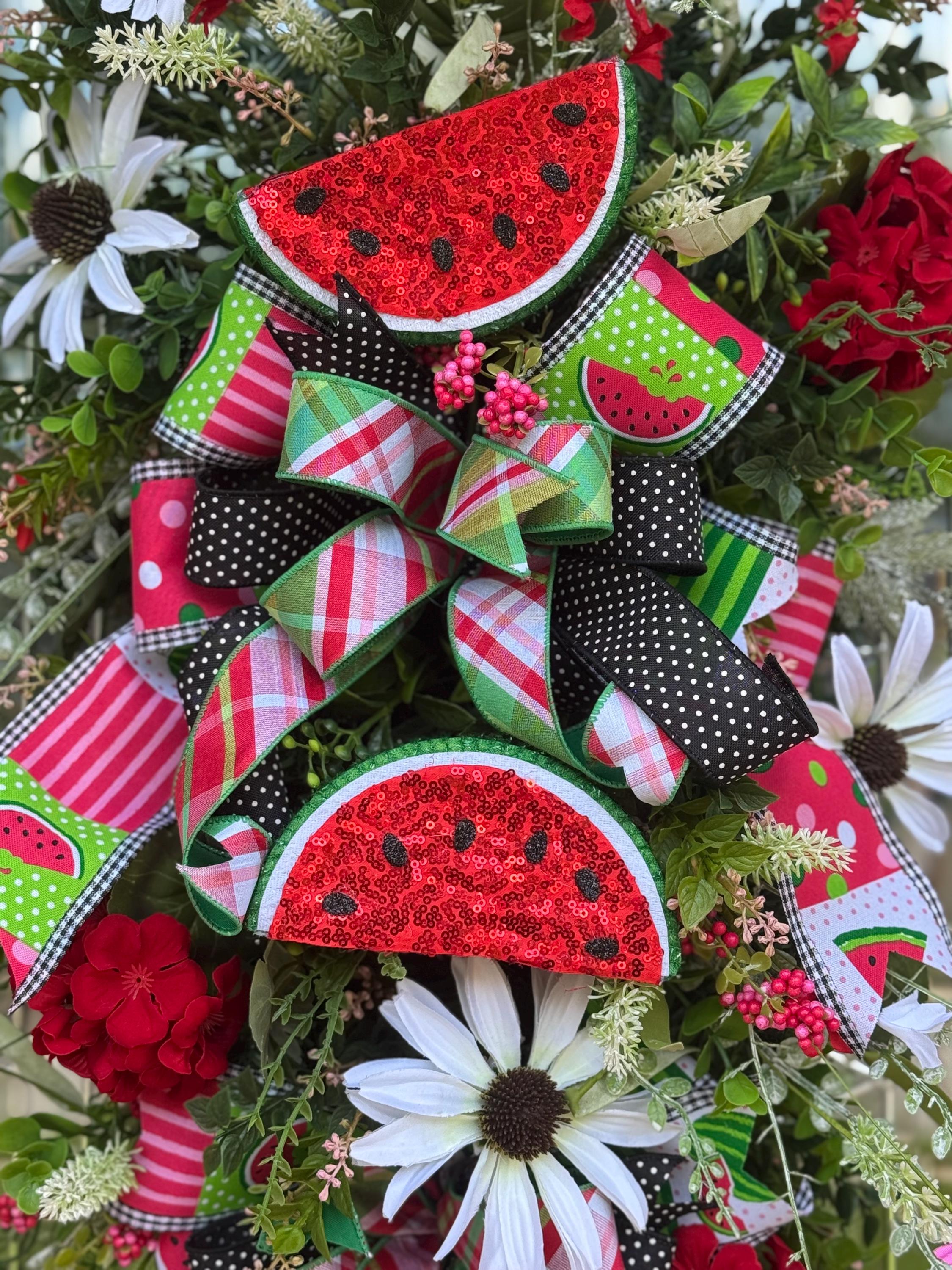 Summer, Watermelon Door Swag, Glitter Watermelon Slices, Red Geraniums ...