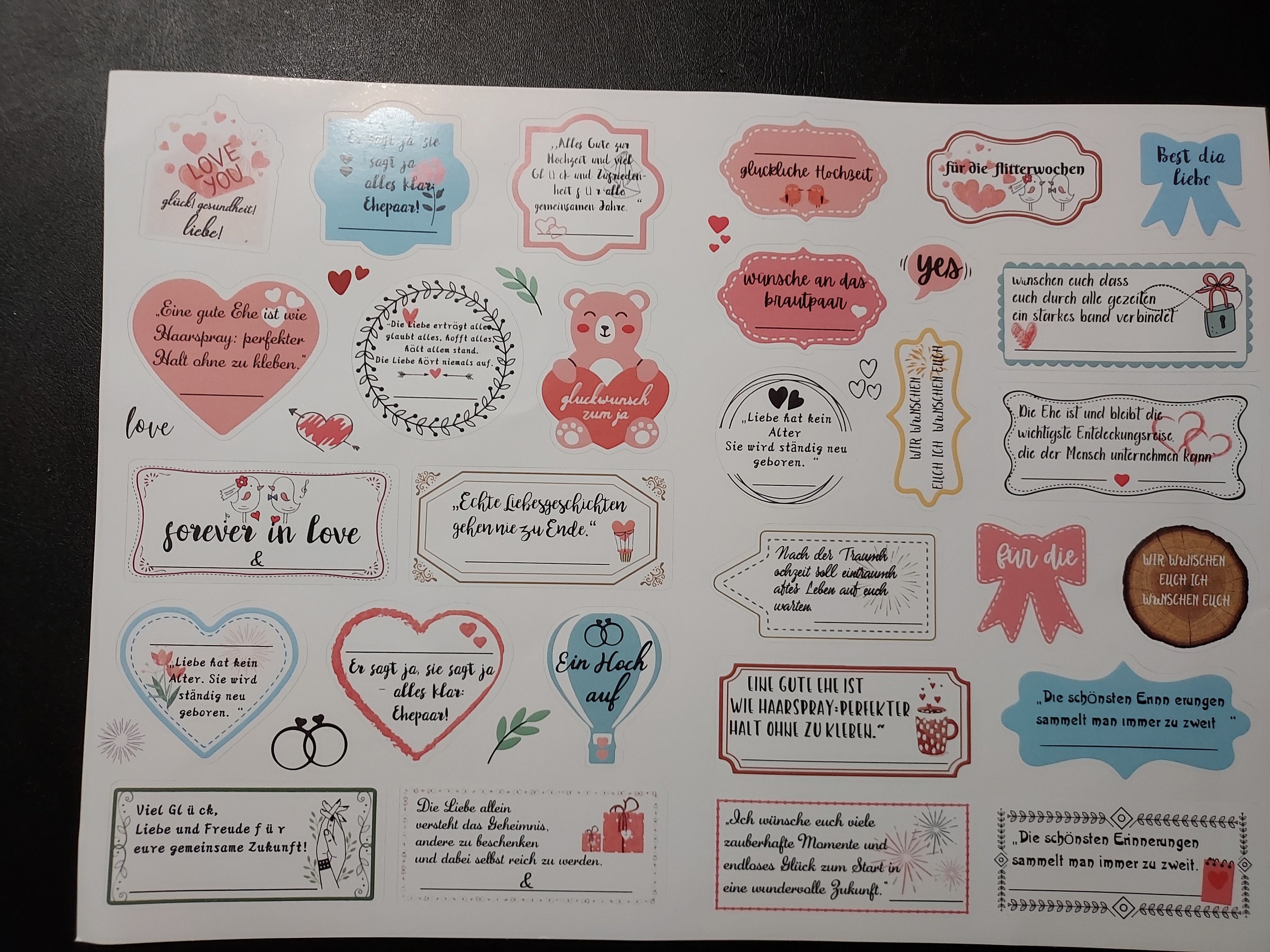 5 Sheets, Over 225 Mini Stickers Wedding Love English German Languages ...