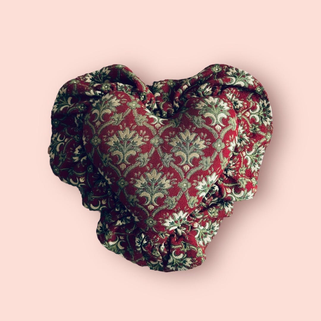 Vintage 80s Heart Shaped Tapestry Pillow Cushion Decorative Classic ...