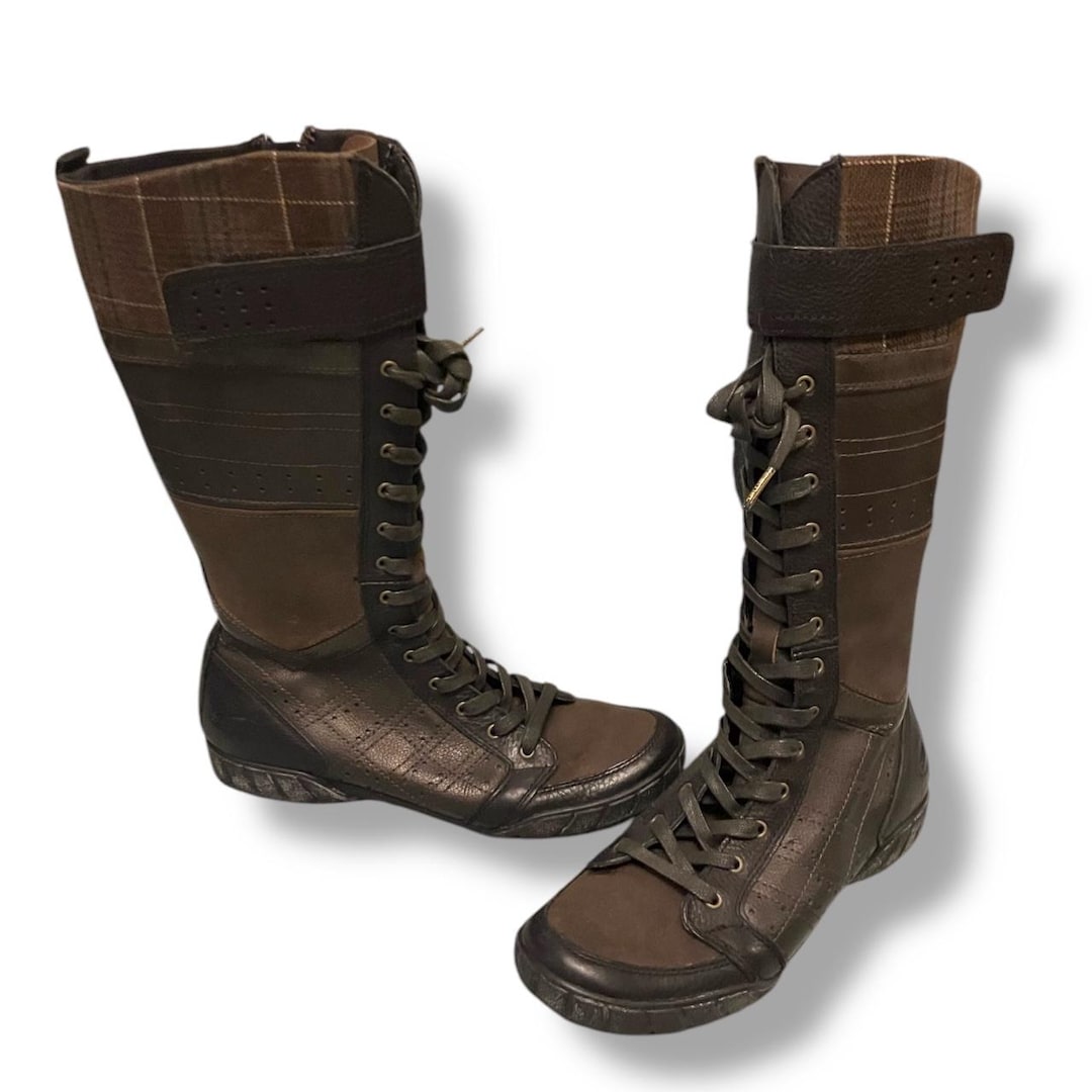 Iconic Mid Calf Combat Biker Y2K Boots 100% Leather Vintage Boxing ...