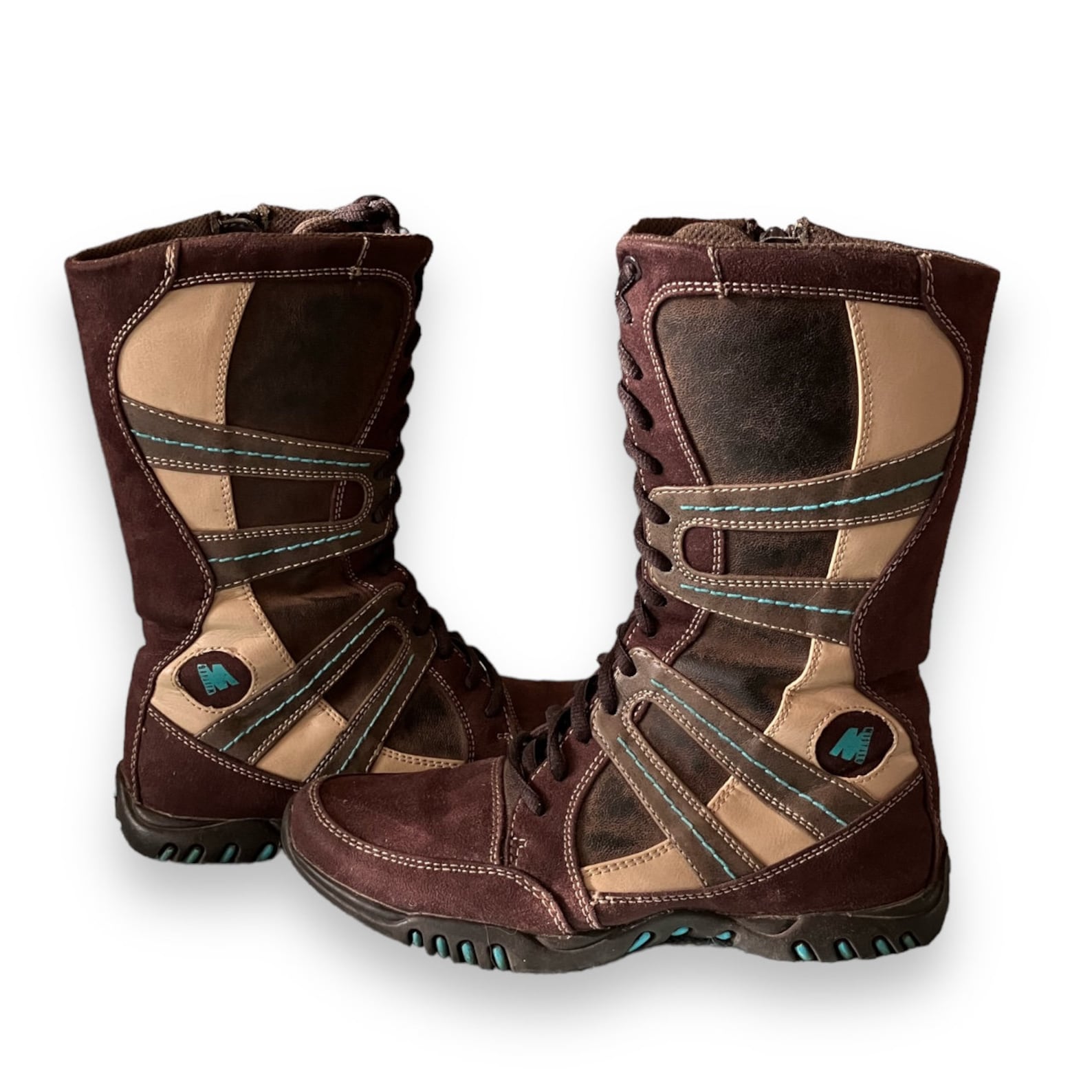 MUSTANG Y2K Vintage Boxing Boots 100% Brown Leather Biker Boots Sized ...