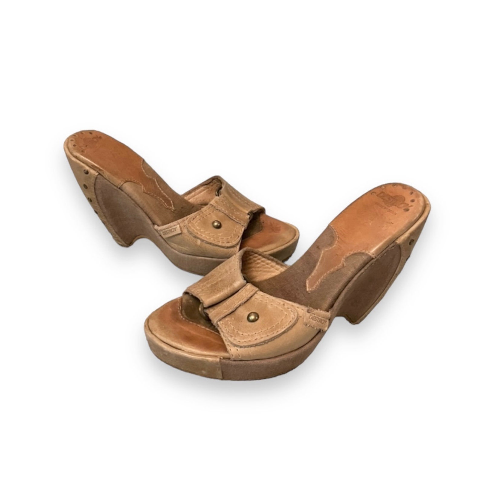 Iconic DESTROY 90s Vintage Light Brown Platform Sandals Leather Mules ...