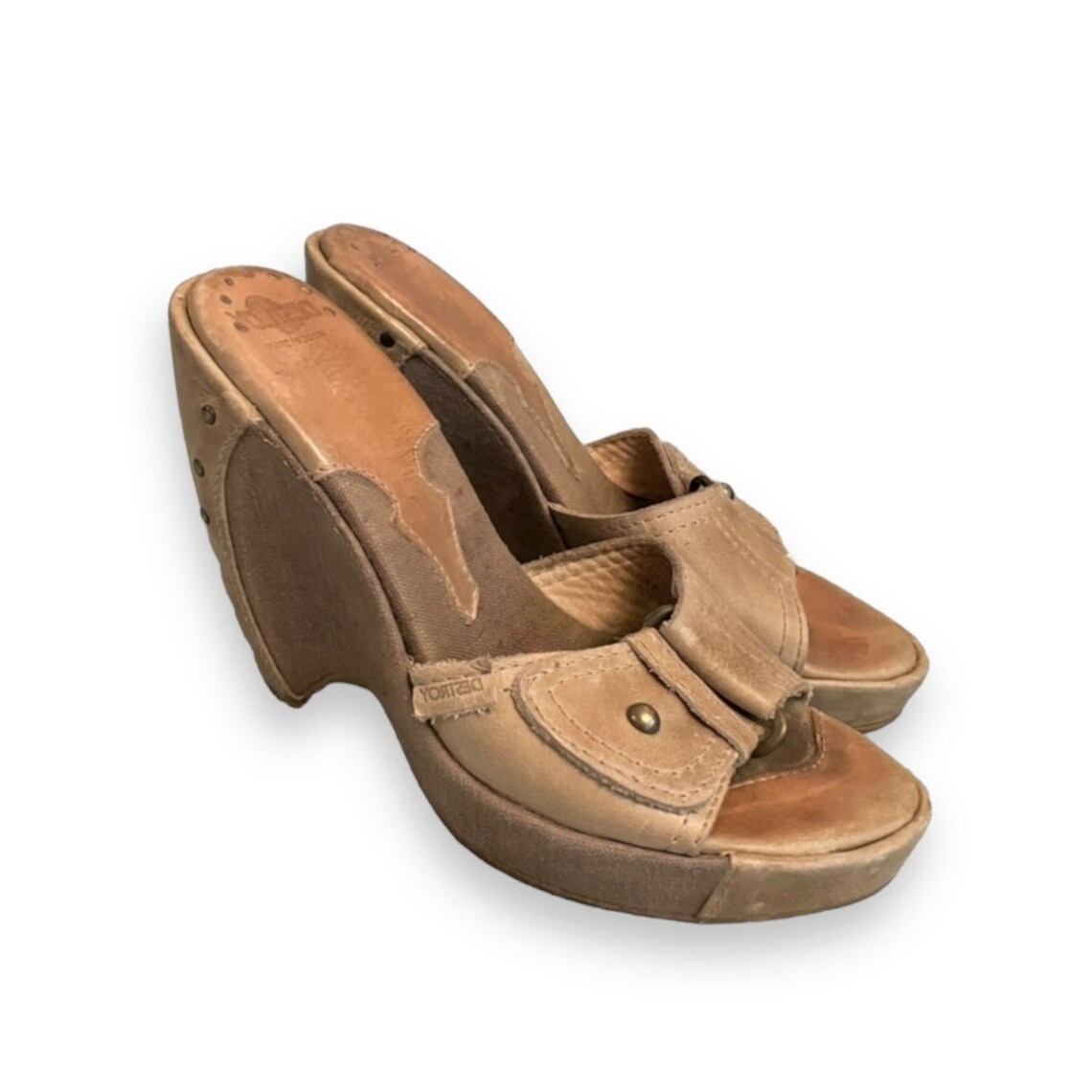 Iconic DESTROY 90s Vintage Light Brown Platform Sandals Leather Mules ...