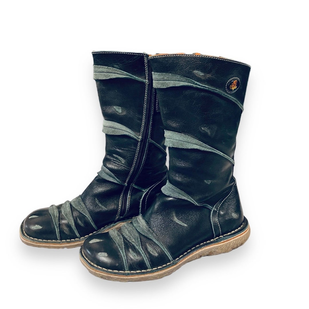 Very Rare EJECT Y2K Vintage Combat Soft Distressed Leather Mid Calf ...